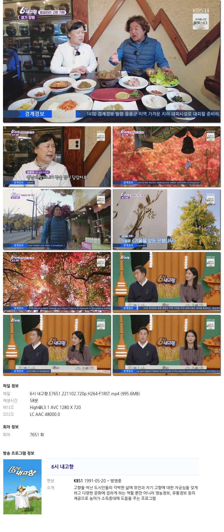 [KBS1] 6시 내고향.E7651.221102.720p.H264-F1RST 저장 - 파일썬