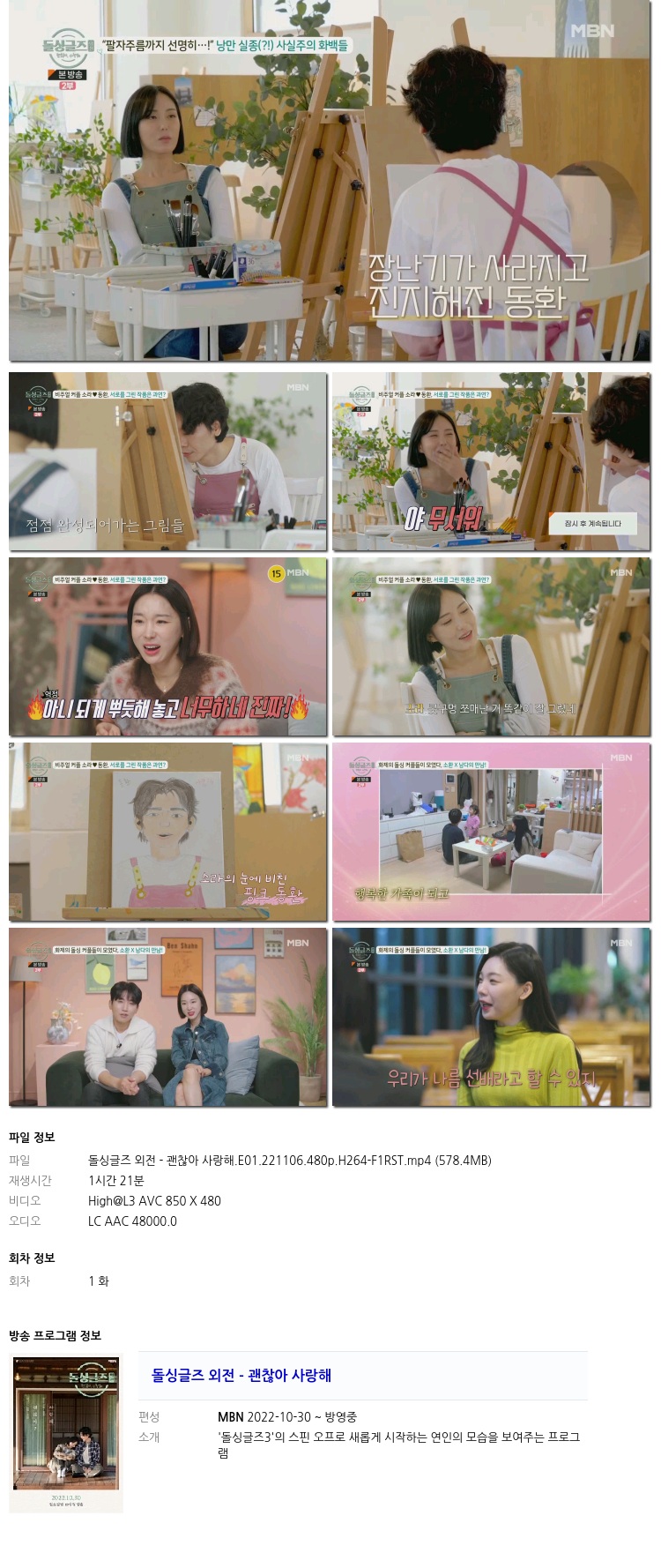 [MBN] .2022-11-06.돌싱글즈 외전 - 괜찮아 사랑해 [.480p] 저장 - 파일썬