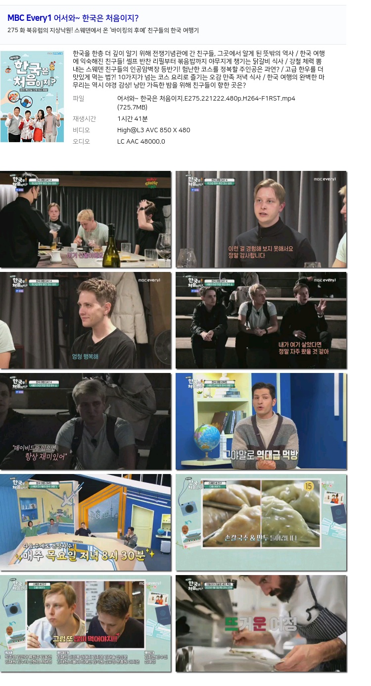 [MBC Every1] 어서와~ 한국은 처음이지?.북유럽의 지상낙원! 스웨덴에서 온 ‘바이킹의 후예’ 친구들의 한국 여행기.E275.221222.480p.H264-F1RST ...