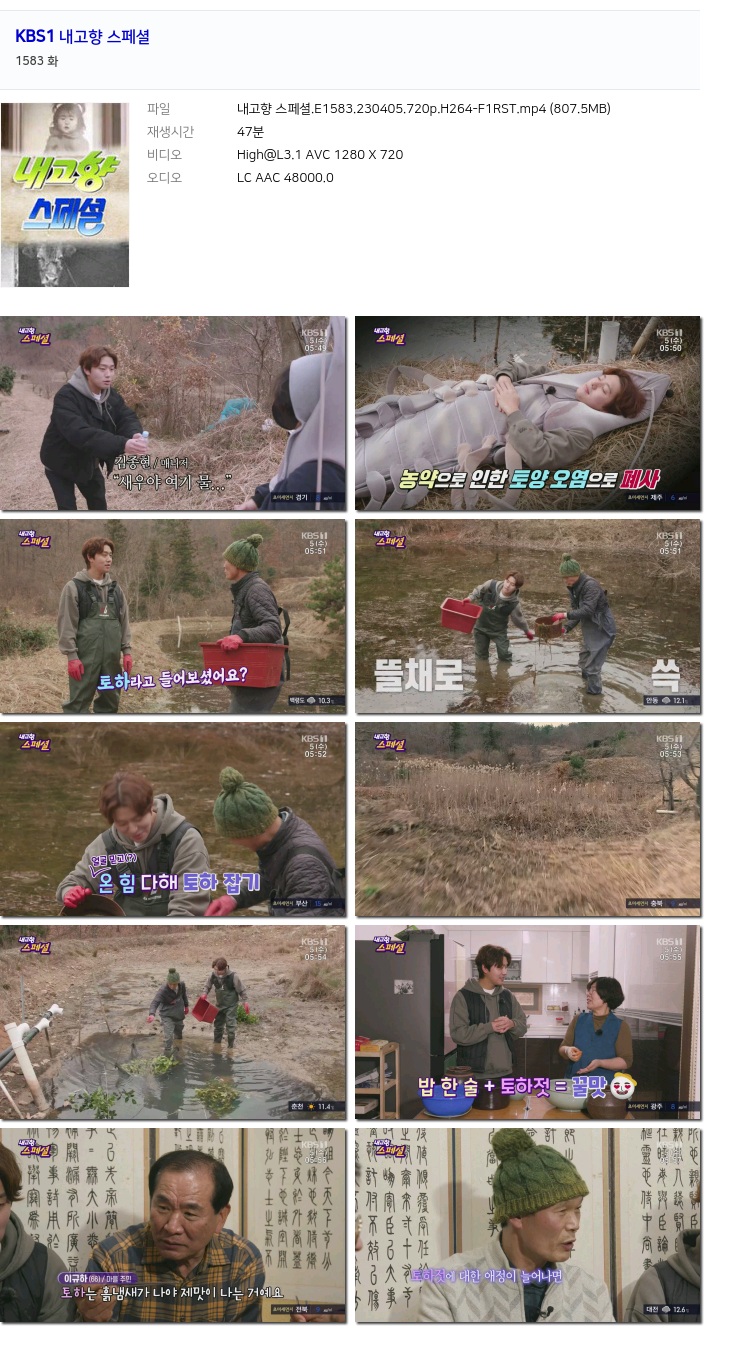 [KBS1] 내고향 스페셜.E1583.230405.720p.H264-F1RST 저장 - 파일썬