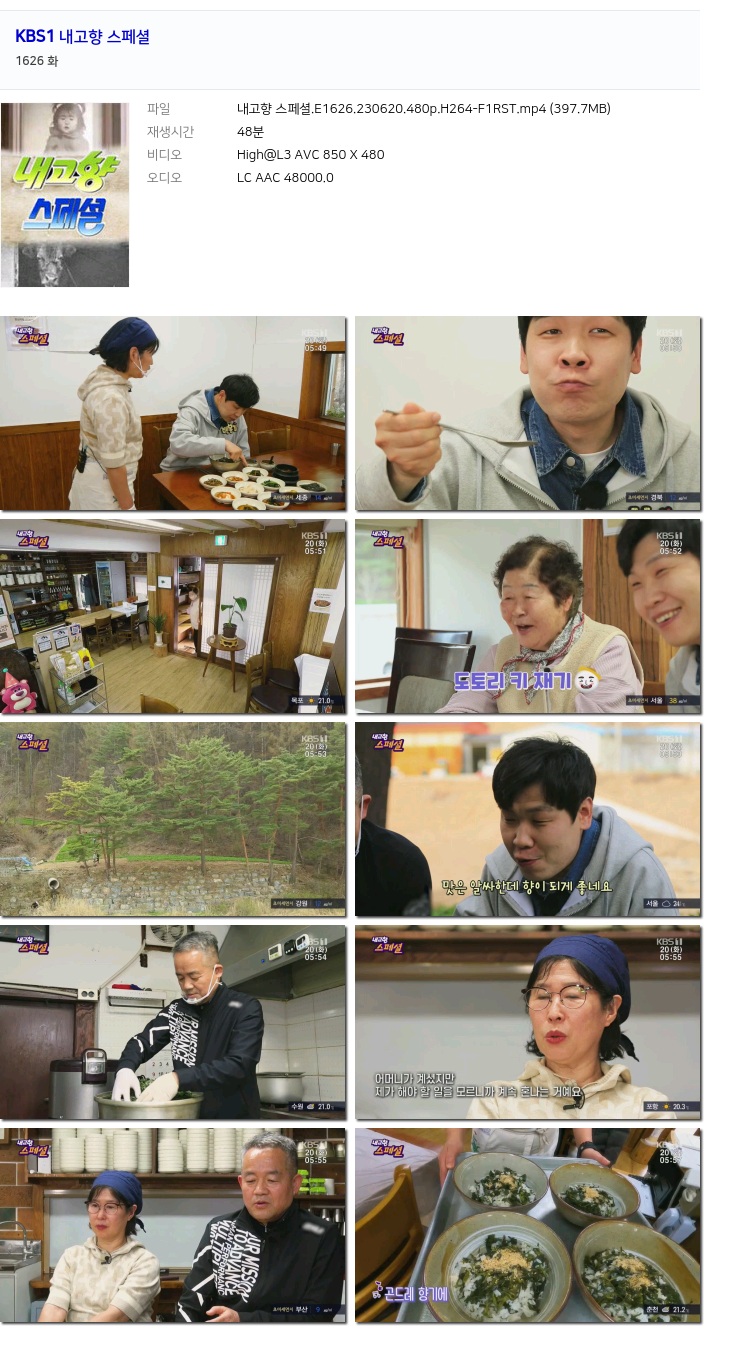 [KBS1] 내고향 스페셜.E1626.230620.480p.H264-F1RST 저장 - 파일썬