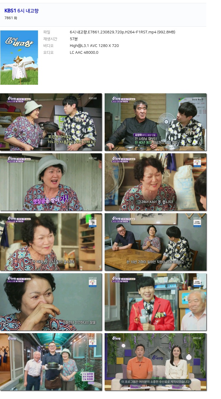 [KBS1] 6시 내고향.E7861.230829.720p.H264-F1RST 저장 - 파일썬 - 파일썬