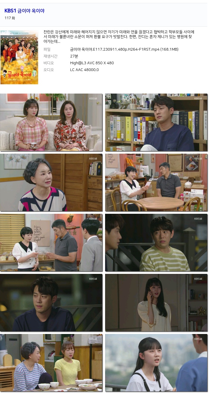[KBS1] 금이야 옥이야.E117.230911.480p.H264-F1RST 저장 - 파일썬 - 파일썬
