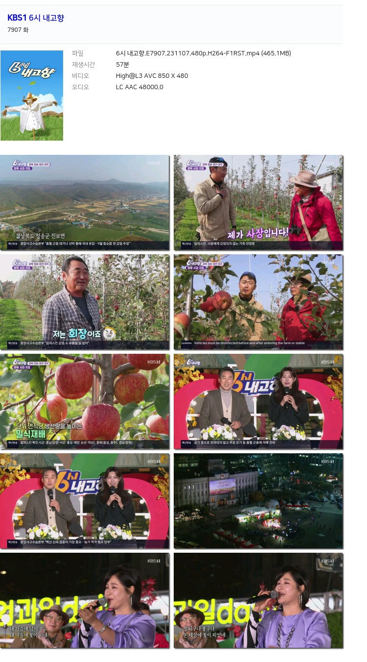 [KBS1] 6시 내고향.E7907.231107.480p.H264-F1RST 저장 - 파일썬 - 파일썬