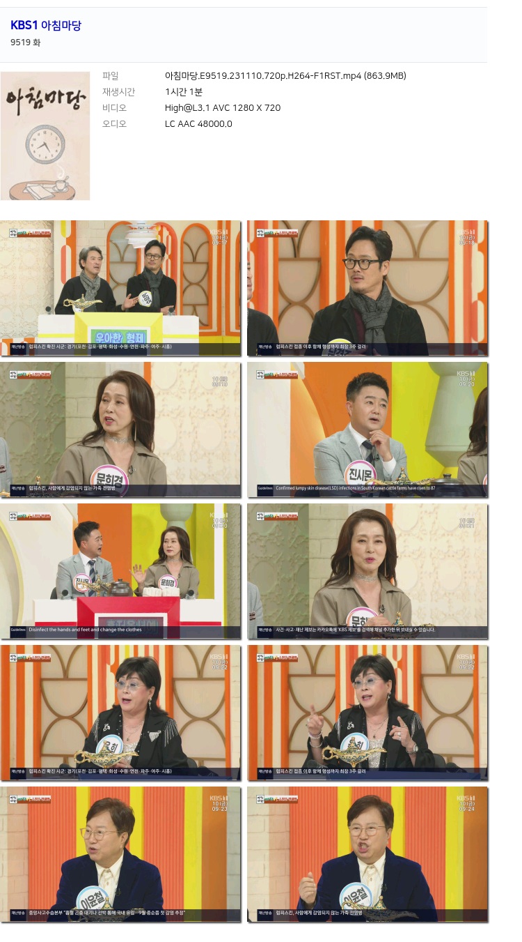 [KBS1] 아침마당.E9519.231110.720p.H264-F1RST 저장 - 파일썬