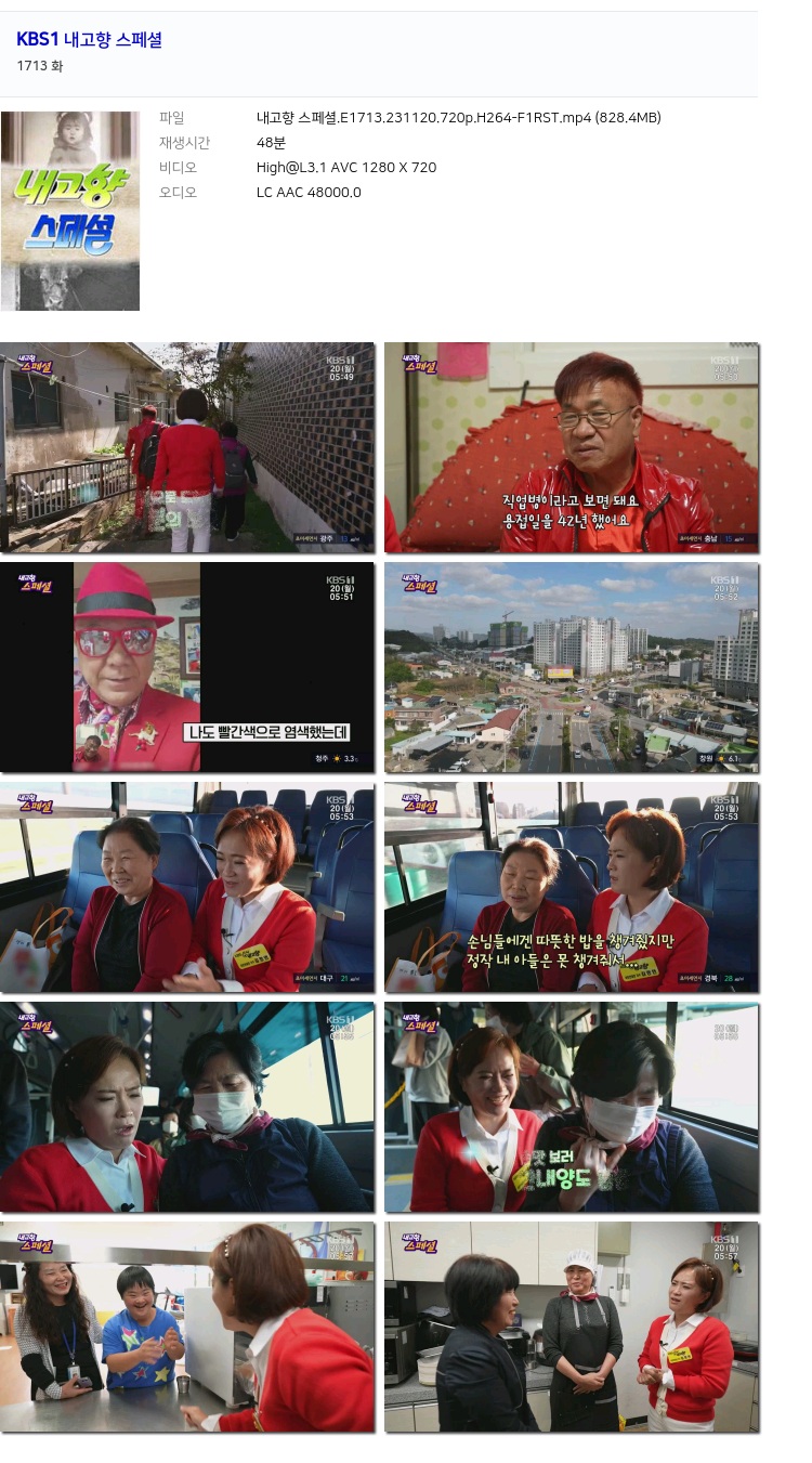 [KBS1] 내고향 스페셜.E1713.231120.720p.H264-F1RST 저장 - 파일썬 - 파일썬