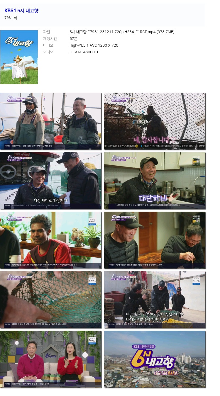 [KBS1] 6시 내고향.E7931.231211.720p.H264-F1RST 저장 - 파일썬 - 파일썬