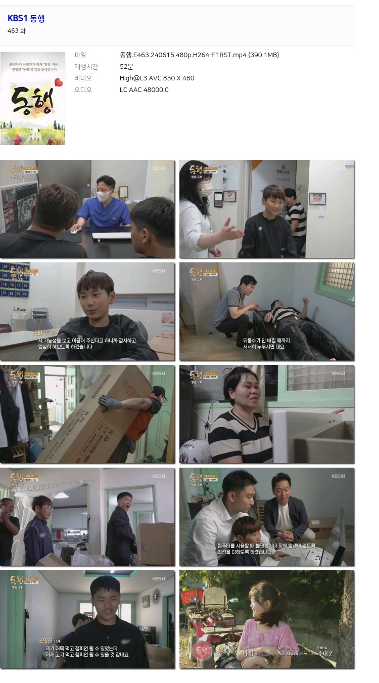 [KBS1] 동행.E463.240615.480p.H264-F1RST 저장 - 파일썬